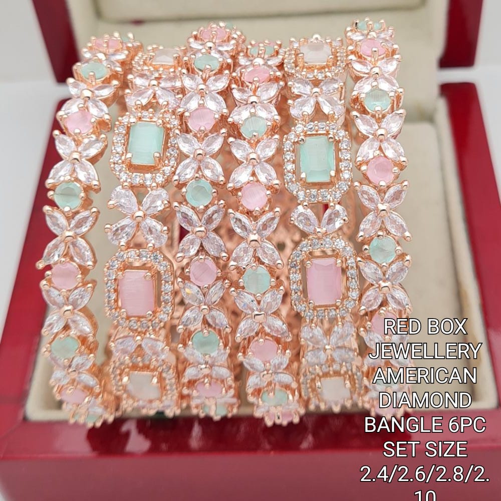 KIARA, ROSE GOLD FINISH PASTEL GREEN AND PINK STONES BANGLE SET FOR WO – www.soosi.co.in