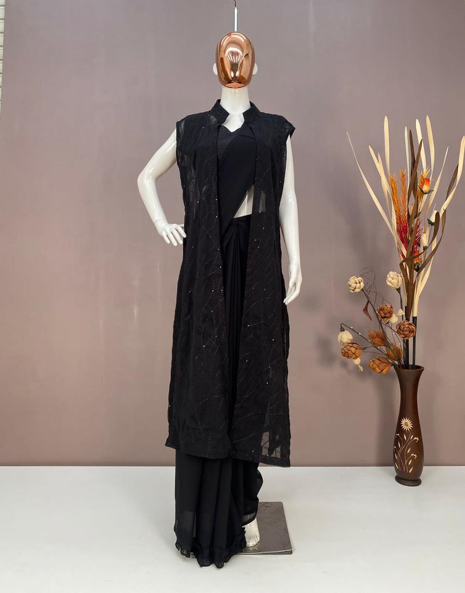 Exclusive Black Ready to wear saree with Sequins work Koti -SHREE001BK ...