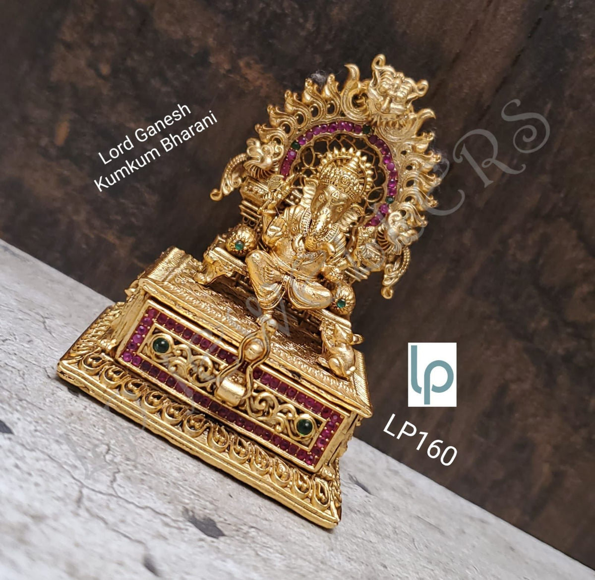 Matt Gold Finish Lord Ganesha Kumkum Barani/Kumkum Cheppu /Sindoor Che ...