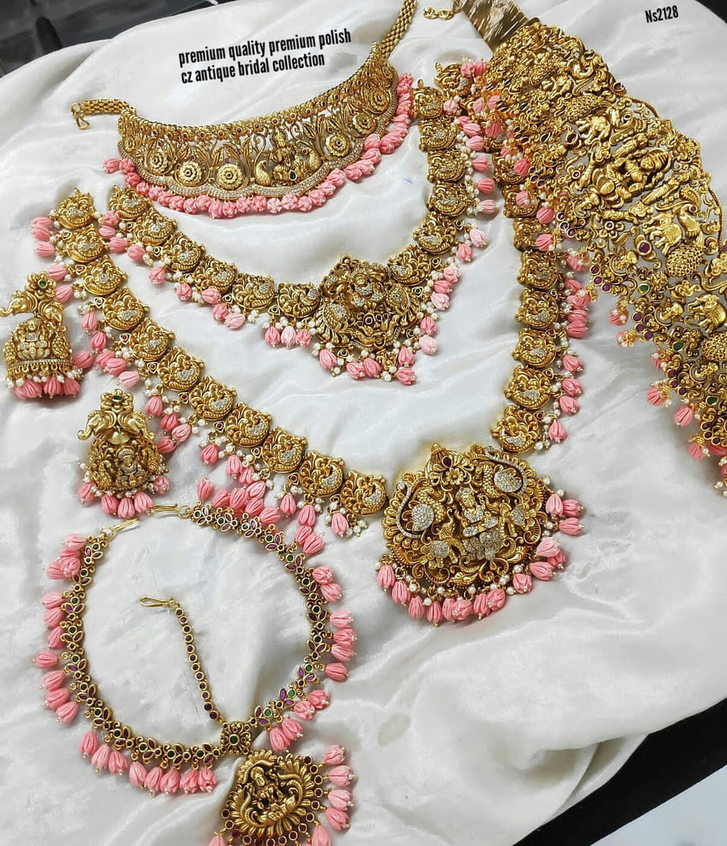 Coral Tulips Bridal Matte Gold Finish Jewellery Set -SHYA001BS – www ...
