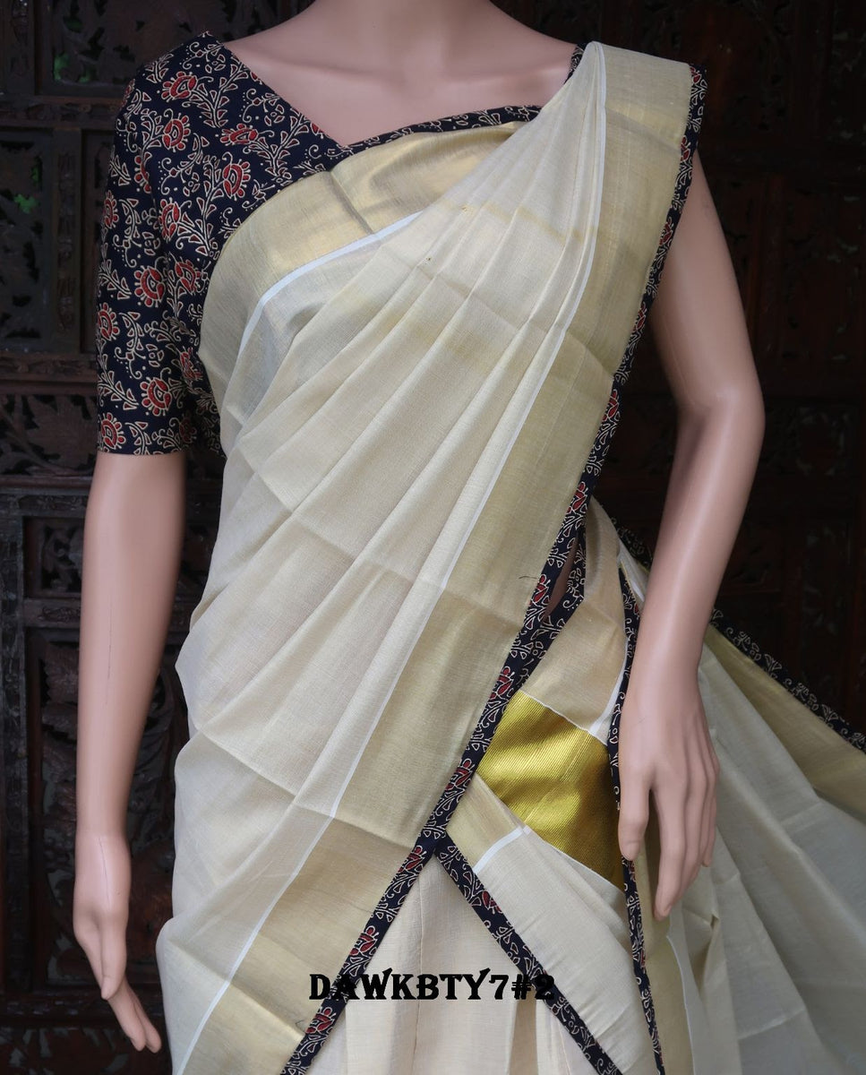Avantika , Ajrakh Hand Block Patch Border Dawani Set with Ajrakh Blous ...