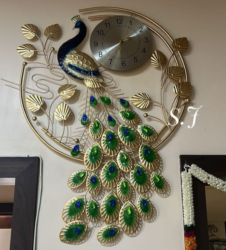 Golden Mayuri , Peacock Clock With Wall Art with Beautiful Stone work ...