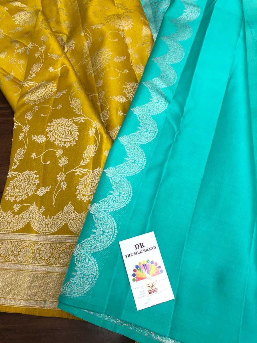 YELLOW AND FIROZI BLUE SHADE BRIDAL SPECIAL PRESENTING A PURE KANCHI H ...