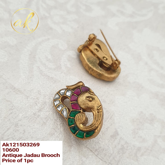 Gajendra , Beautiful Antique Gold Finish Elephant Design Jadau Brooch ...