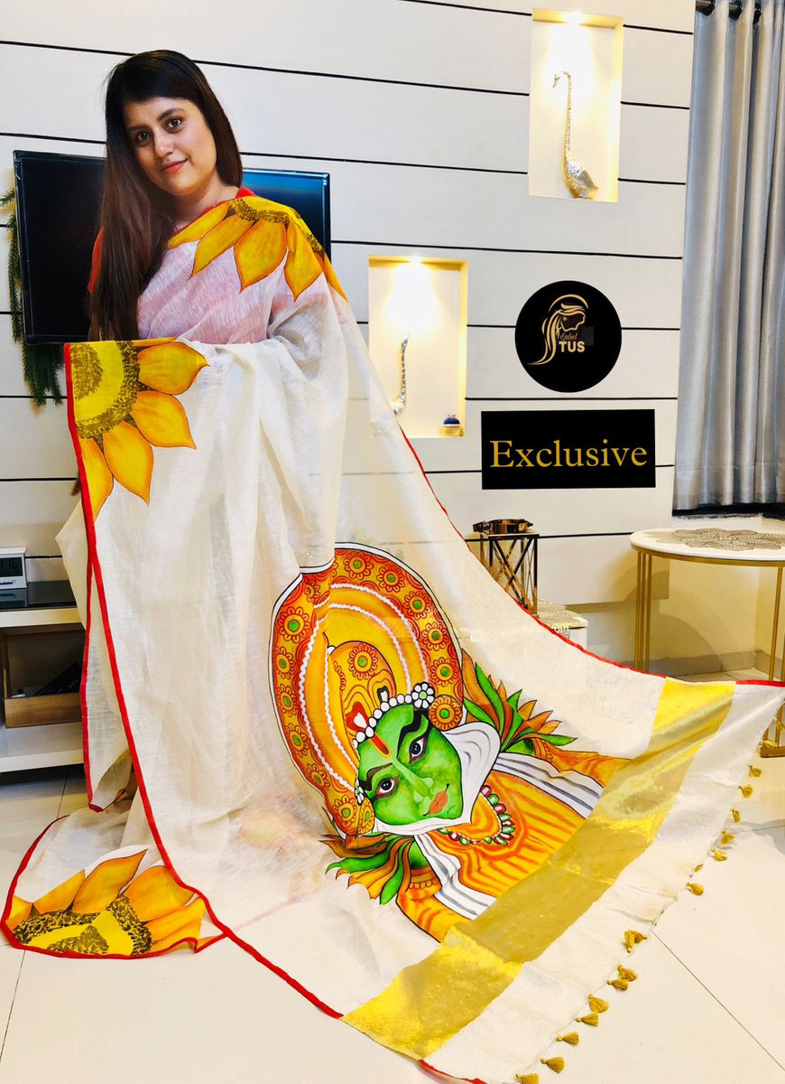 Beautiful Kathakali Hand Painted on Pure handle 100 count organic Line ...