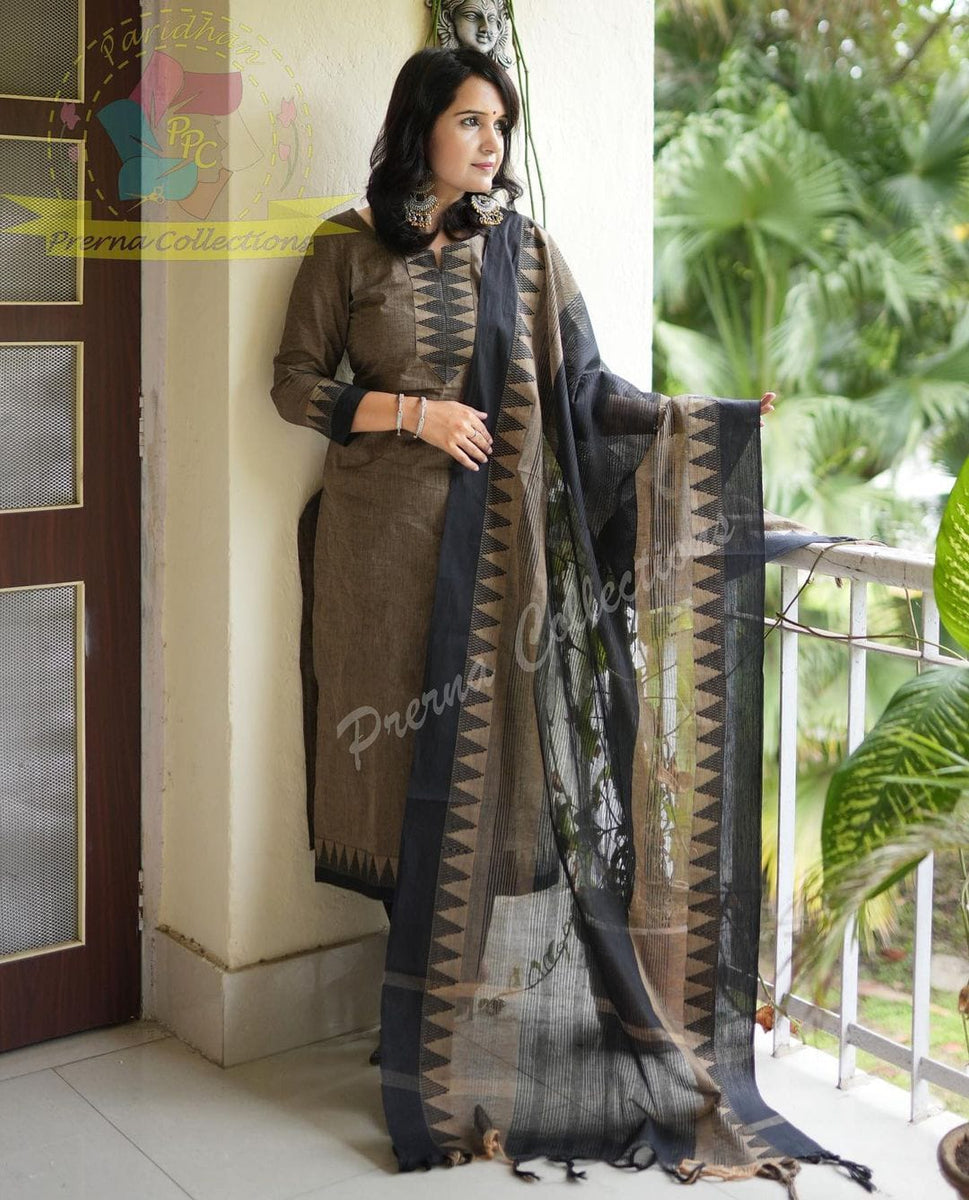 Premium South cotton handloom kurti with temple border on yoke and sle ...