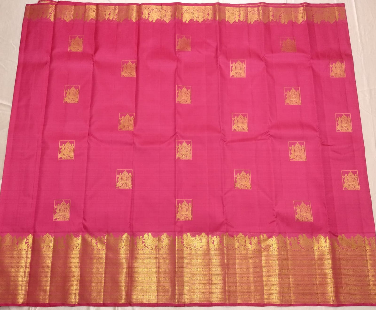 Gajri Pink Kanjivaram Silks in Classical colour combination with Golde ...