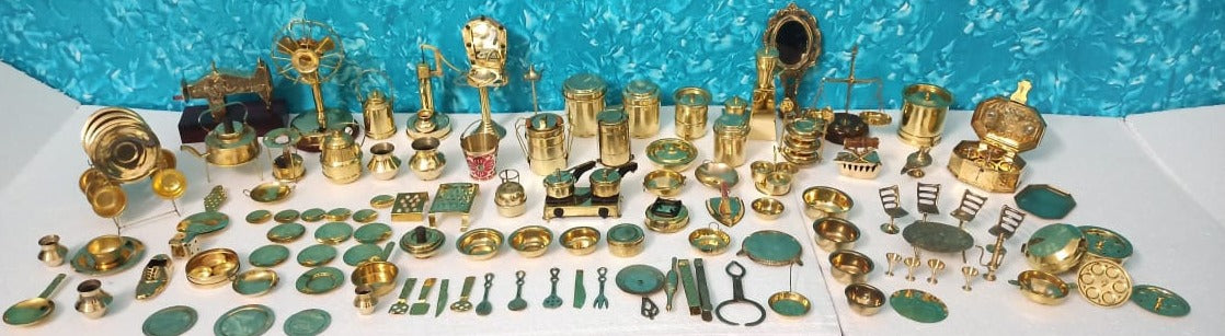 120 Pieces Miniature Brass Kitchen Set Bhatukali – www.soosi.co.in