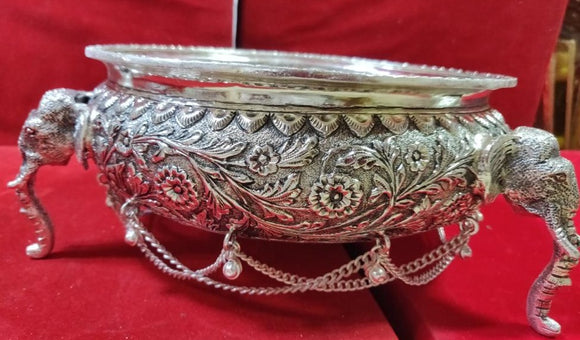 Antique Finish German Silver Urli with Elephant Design Legs limited ed ...
