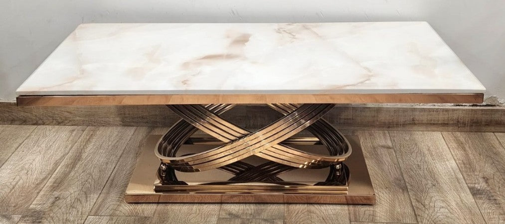 Infinity , Rose Gold finish PVD infinity center table with Marble Top ...