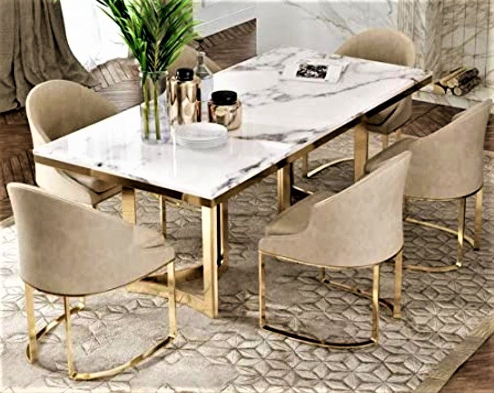 Roger , Gold Finish Elegant 6 Seater Dining Table with 6 Chairs -SP001 ...