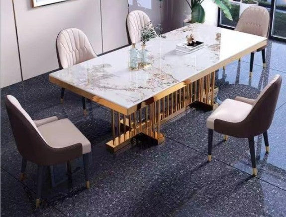 Hazel , Gold Finish Elegant 6 Seater Dining Table with 6 Chairs -SP001 ...