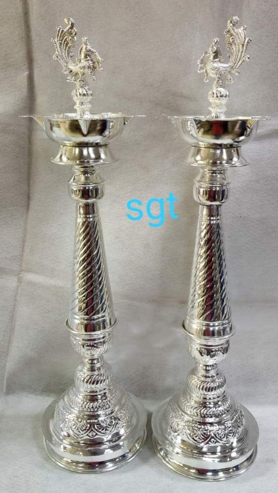 PEACOCK , PAIR OF 2 GERMAN SILVER DEEPAM /LAMP -HDGLD003 – www.soosi.co.in