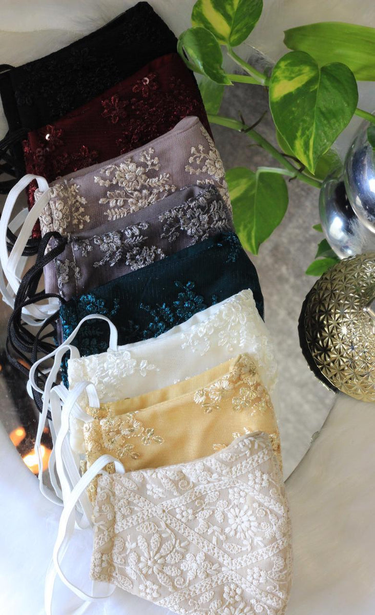 PACK OF 10,BEAUTIFUL CHIKANKARI MASKS FOR WOMEN -JCMW001 – www.soosi.co.in