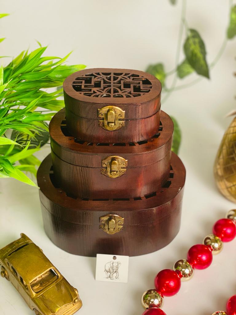 Wooden Jali Box Set Of 3 pcs-SKDB3001 – www.soosi.co.in