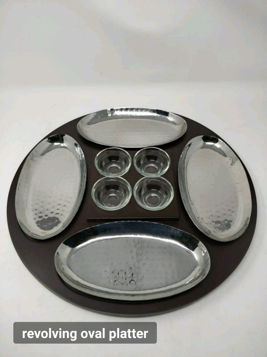 REVOLVING OVAL PLATTER WITH 4BOWLS -HDVOP001 – www.soosi.co.in