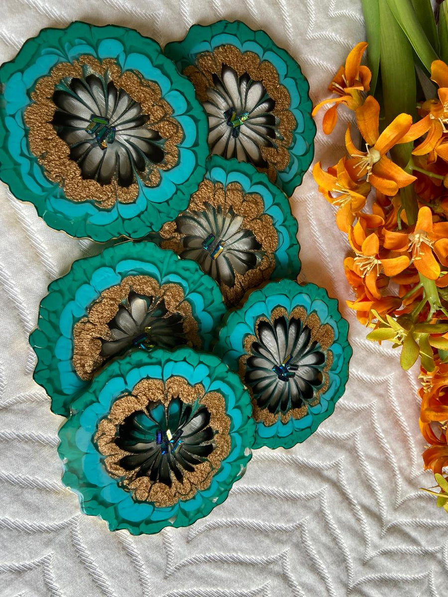 SET OF 6, SHADES OF GREEN DESIGNER RESIN TEA COASTERS -SVILLA001G – www ...