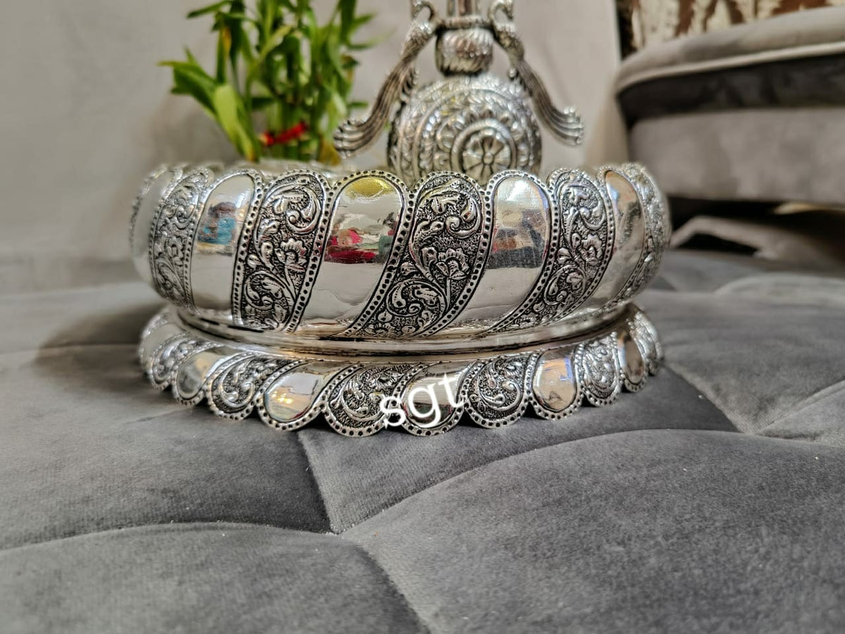 SILVER LOTUS , ANTIQUE FINISH HAND CRAFTED GERMAN SILVER URLI SET -SNS ...