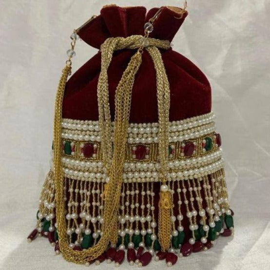 MAROON LOVE, ELEGANT ROYAL PEARL BRIDAL POTLI FOR WOMEN -MOEPW001ML ...