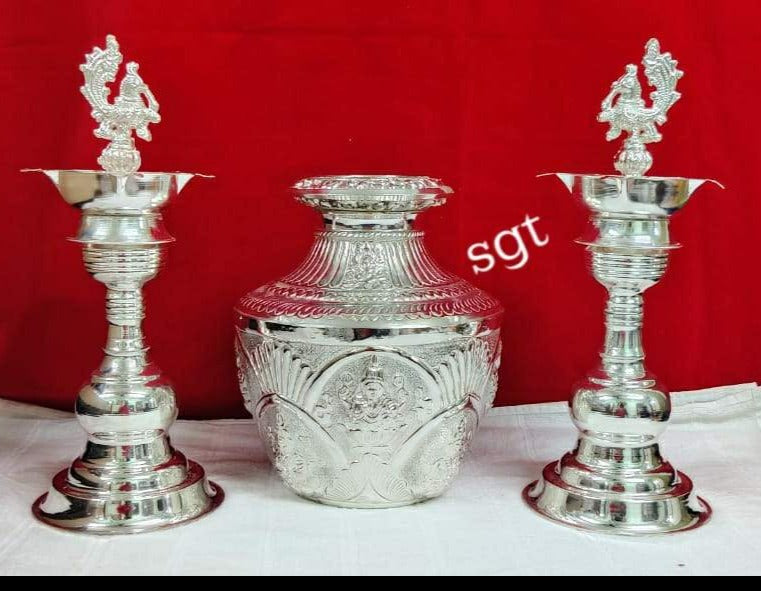 ANTIQUE FINISH GERMAN SILVER KALASHA PUJA SET -SNSP001 – www.soosi.co.in