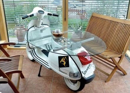 VESPA LOVE,SCOOTER CENTER TABLE WITH GLASS TOP -ANUBVT001 – www.soosi.co.in