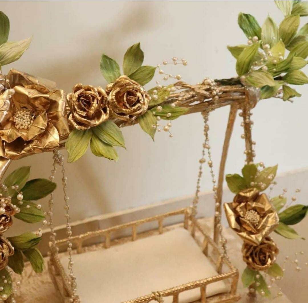 DECORATED LED LIGHTED JHULA WITH GOLDEN FLOWERS FOR JANMASHTAMI-SKDGJ0 ...