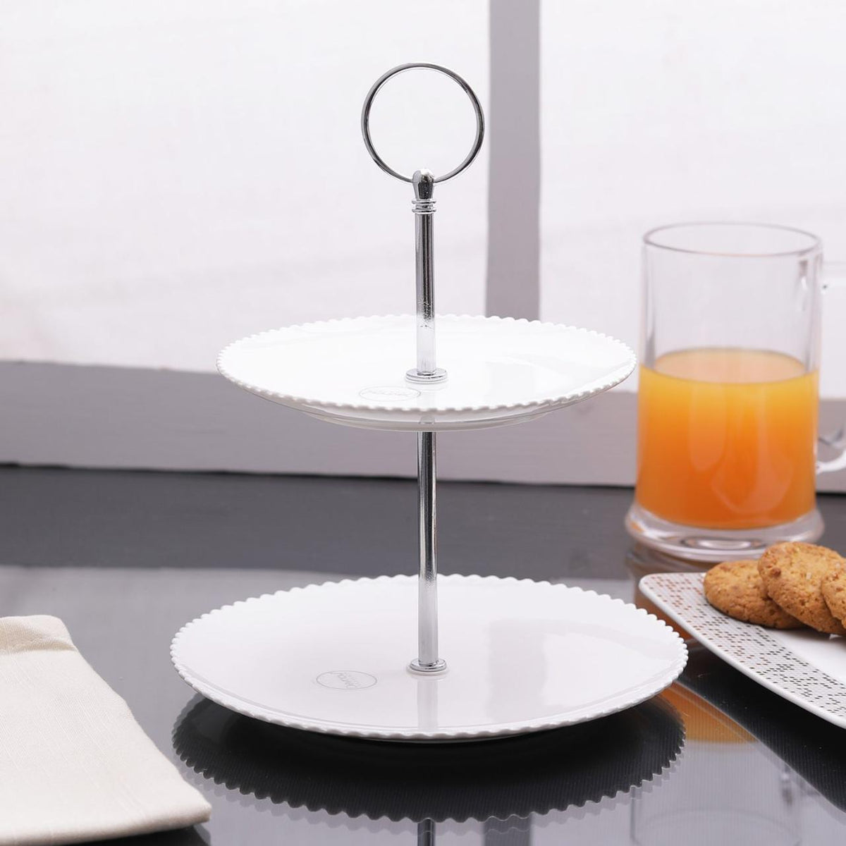 Pure porcelain 2 tier cake plate set -SKDPCP001 – www.soosi.co.in