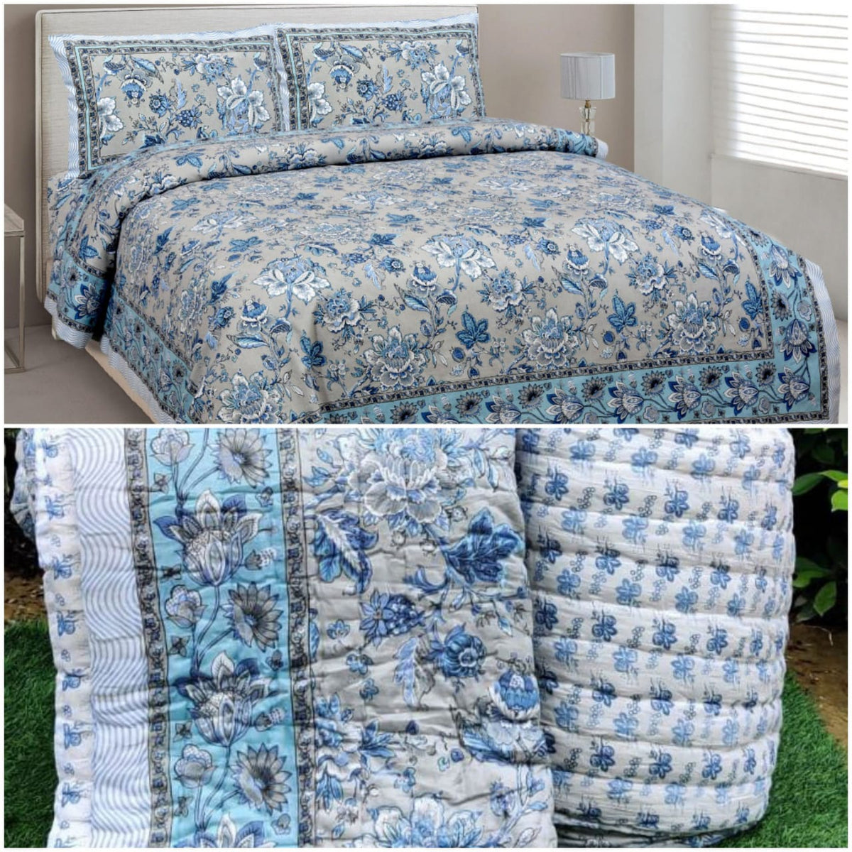 BLUE COLOR 4 PC, WOW COMBO RAZAI SET,SPECIAL HAND TAGAI (QUILTING) ON ...