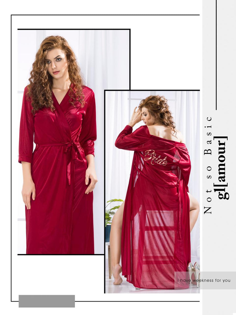 MAROON SHADE ELEGANT SATIN ROBE FOR BRIDES-LRSRB001M – www.soosi.co.in