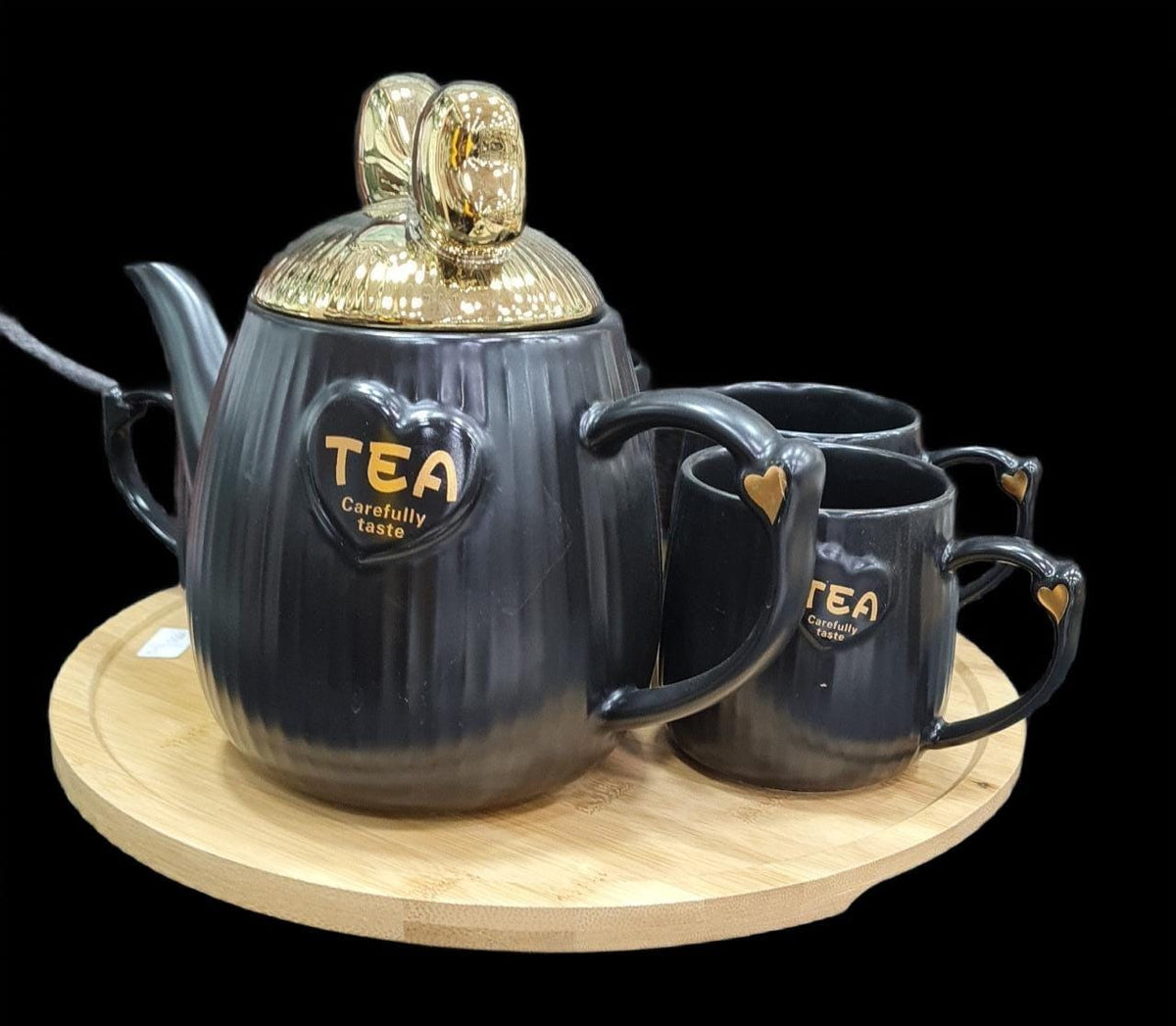 ELEGANT BLACK COLOR TEA SET WITH GOLDEN BOW -ANUBWTS001BL – www.soosi.co.in