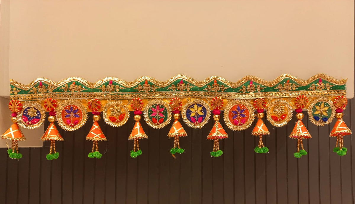 ORANGE DELIGHT , ELEGANT DECORATED BANDANWAR WITH ORANGE BELLS -POSH00 ...