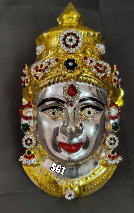AMMAN ANUGRAHAM , SILVER FINISH AMMAN FACE WITH GOLDEN DECORATION-SN00 ...