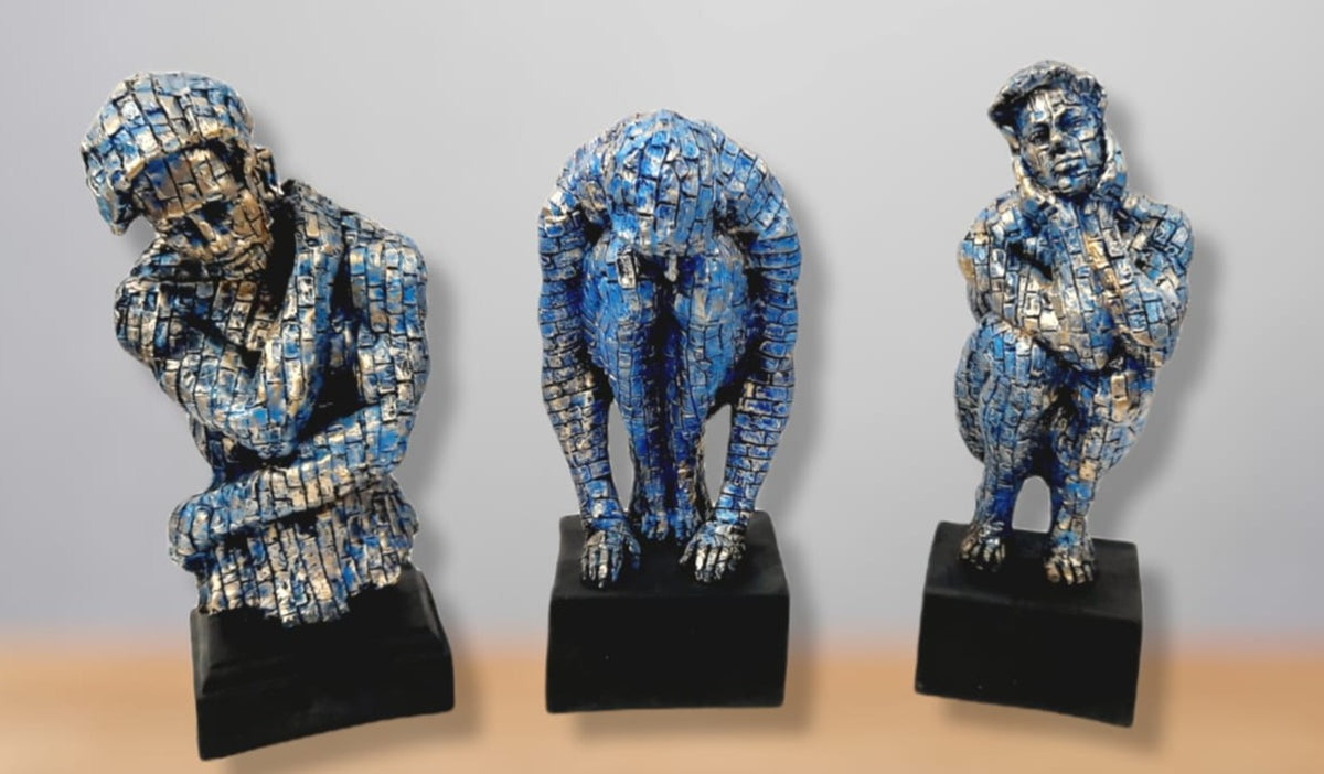 BLUE THINKER MEN STATUE SET FOR TABLE DECOR-RK001TM – www.soosi.co.in