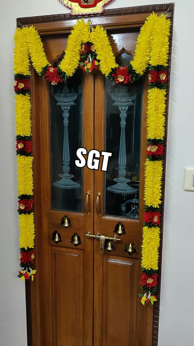 YELLOW MARIGOLD SHADE ,BEAUTIFUL CLOTH FABRIC FLOWER THOMALA FOR DOOR ...