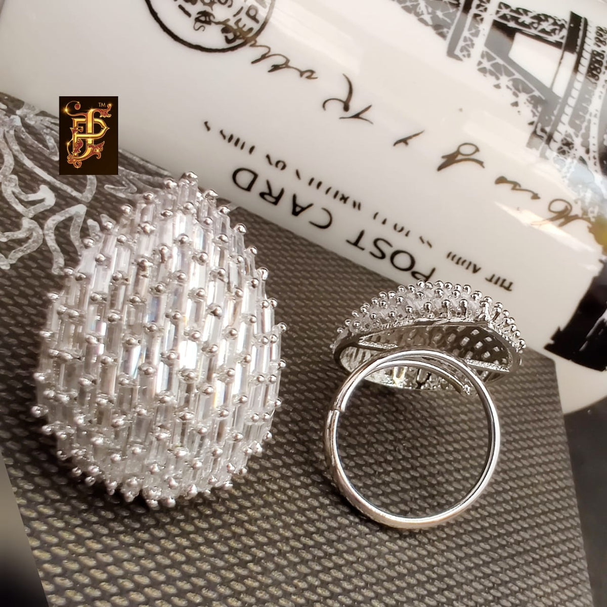 PEARL DROP DESIGN CZ STONE STUDDED DIAMOND STYLE ADJUSTABLE RING FOR W ...