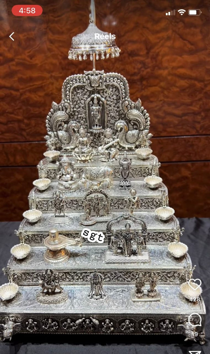 VASUDHA , BEAUTIFUL GERMAN SILVER SINGASAN WITH GOD'S AND GODDESS IDOL ...