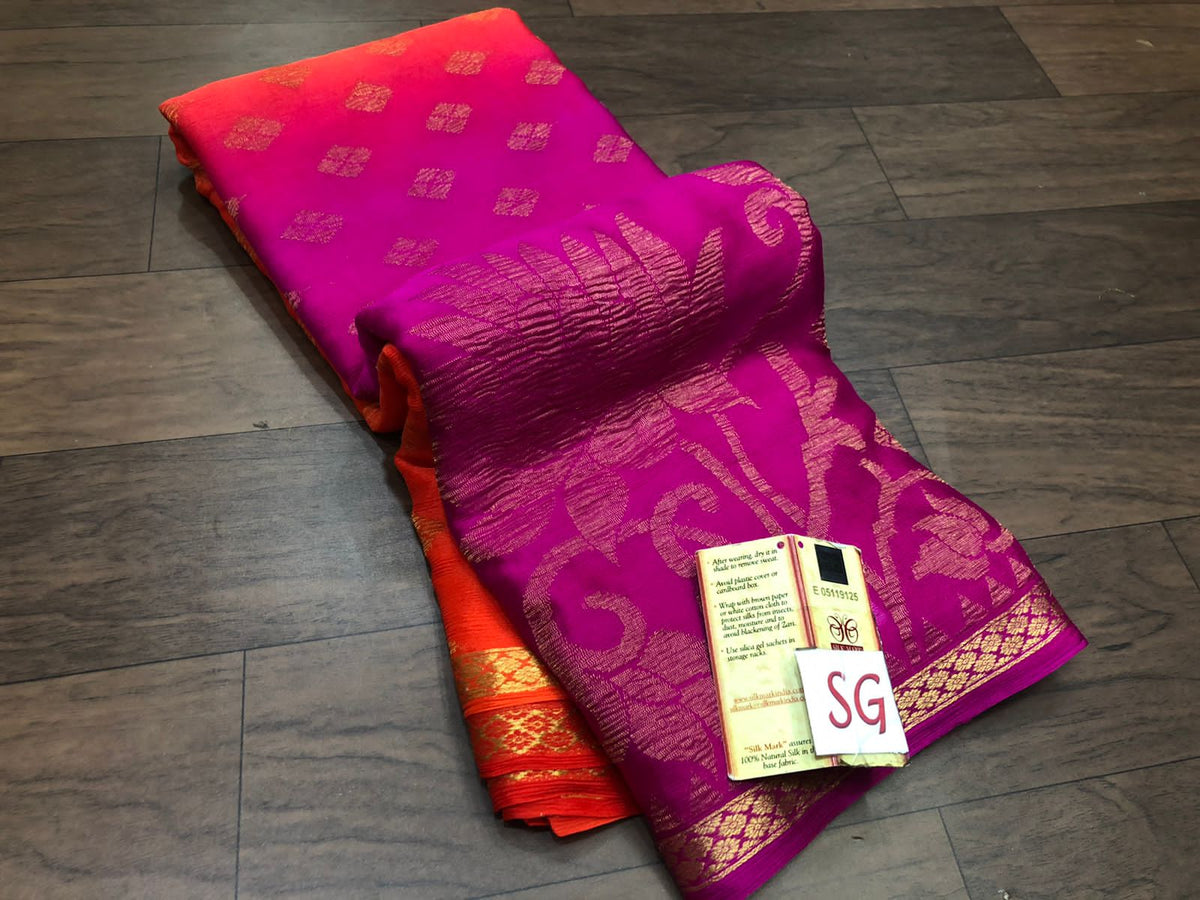 PURE MYSORE WRINKLE SILK SAREE WITH NATURAL 3D COLOR DYEING ALLURING S ...