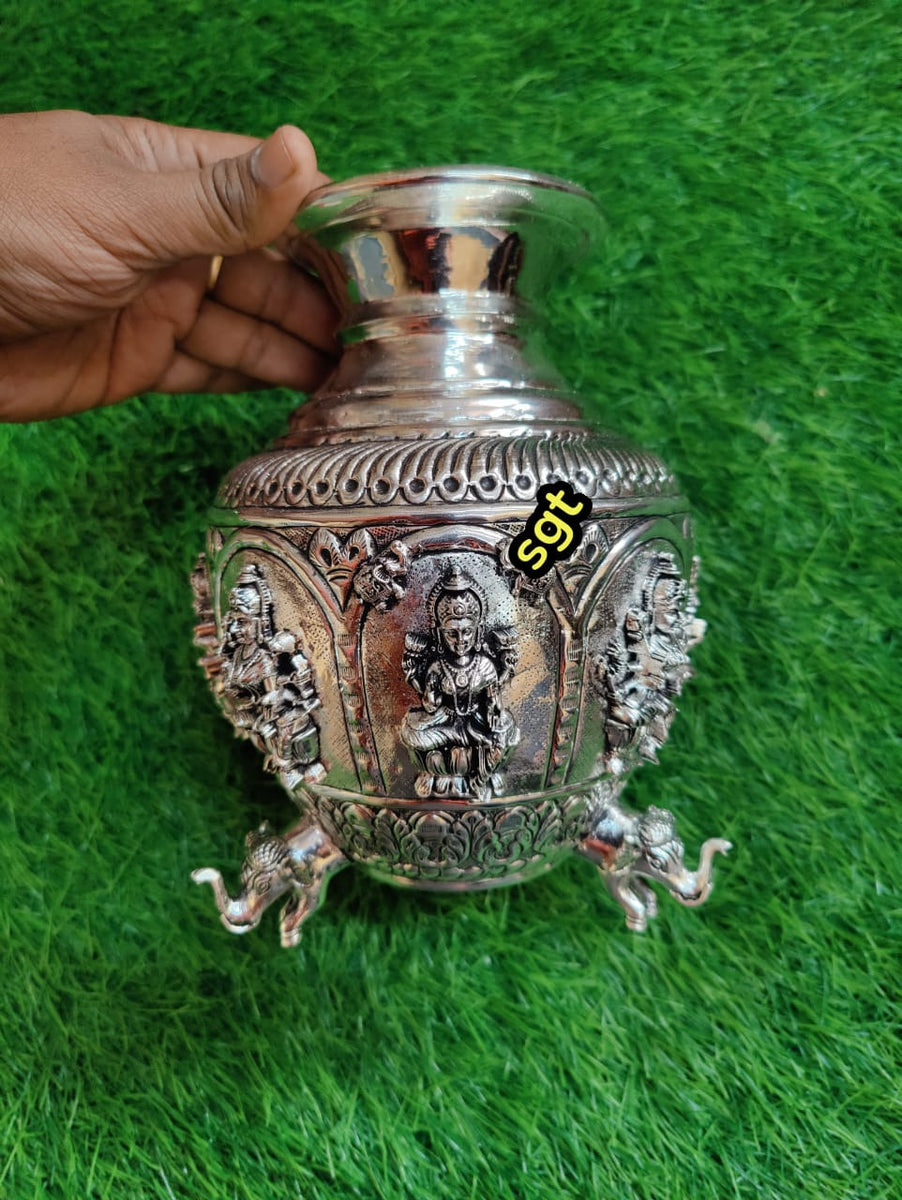 ANTIQUE FINISH GERMAN SILVER KODAPAN WITH ASHTALAKSHMI DESIGN AND ELEP ...