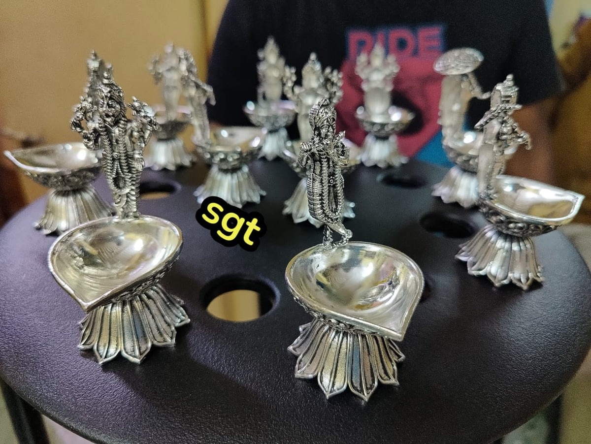 Dashavatar ,Antique German silver washable Dasavthar Carving Diya Comb ...