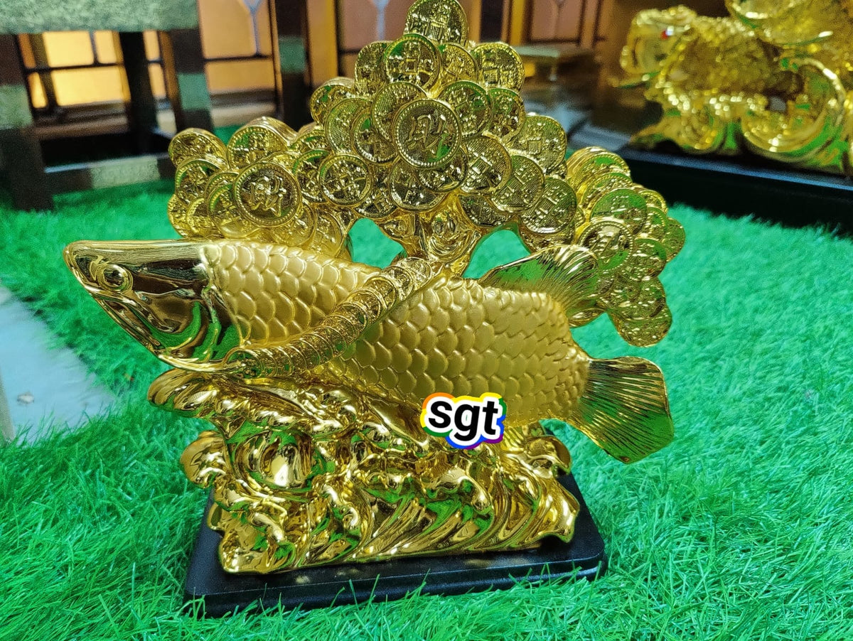 Golden Lucky Arowana Fish /Golden Dragon With Fengshui Gold Coins Mone ...