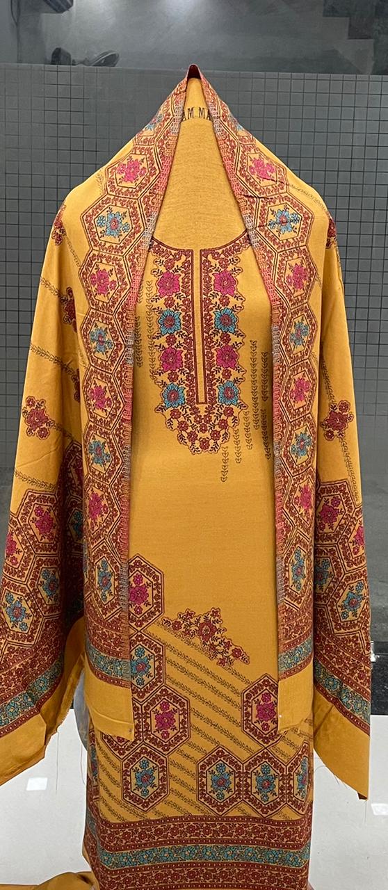 Yellow color Pashmina Kani Sui with Kani Designer Heavy Stol-GARI001PS ...