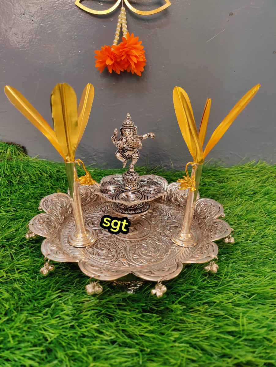 Vignaharta, German Silver Ganesh Puja Thali -SILVA001GP – www.soosi.co.in