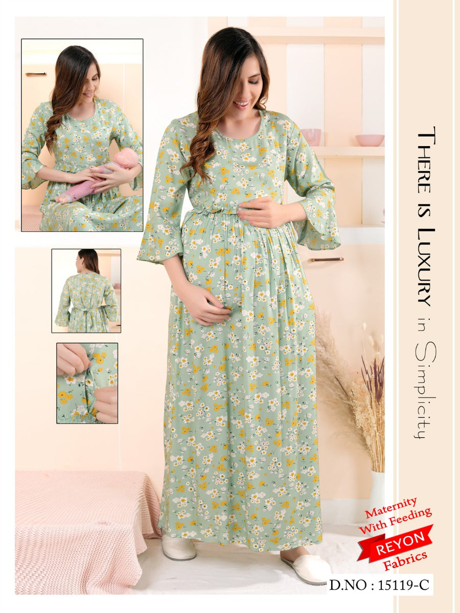Pastel green Lifestyle Luxury Premium Quality Maternity Nighty for Wom ...