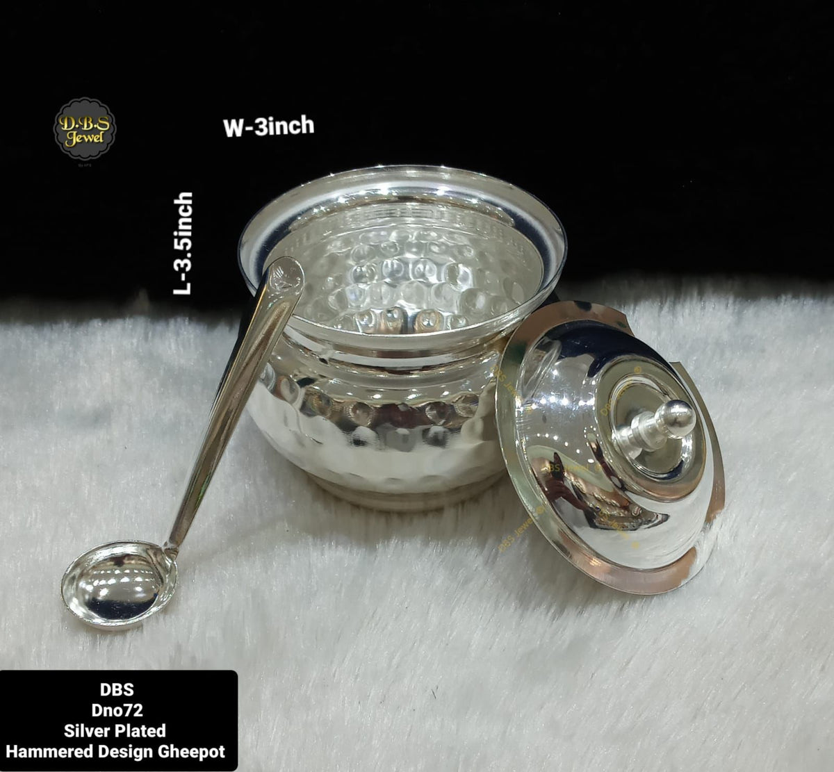 Silver Plated Hammered Design Ghee pot with spoon - MK001GP – www.soosi ...