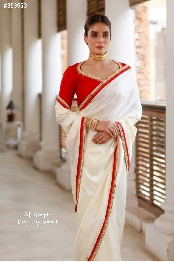 Durga Puja Special Red and White Designer saree for women -21ET001DP ...