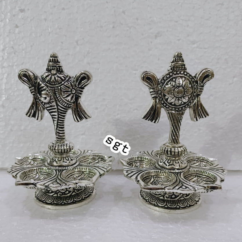 Pair of 2 Antique Silver finish Shanku Chakra Deepam -SILL001SCD – www ...