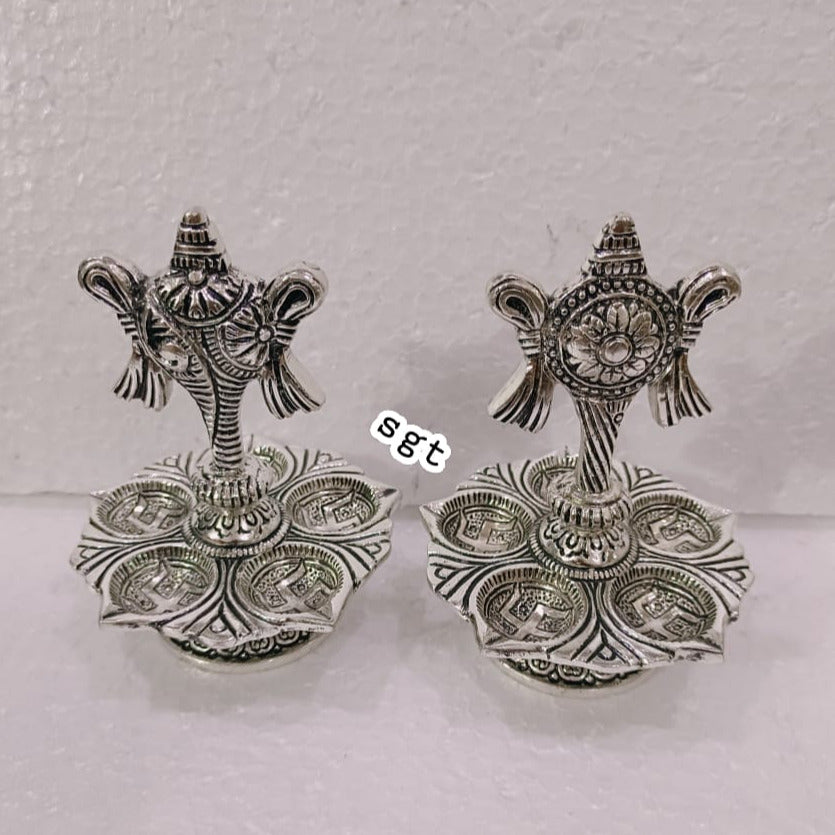 Pair of 2 Antique Silver finish Shanku Chakra Deepam -SILL001SCD – www ...