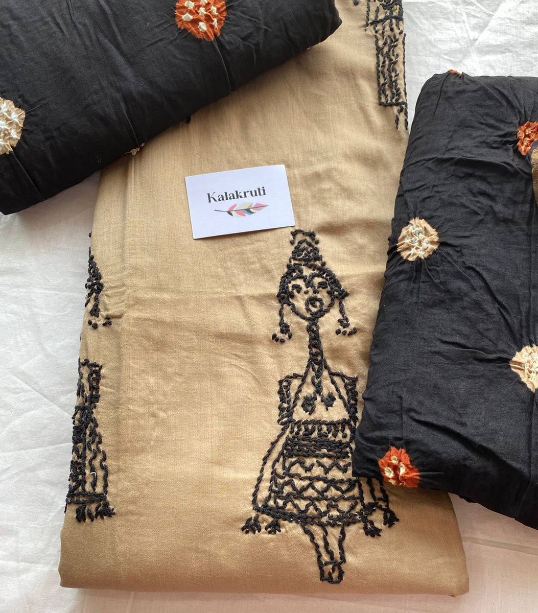 Exclusive handcrafted Warli pattern Lucknowi Handwork Kurta in Pure Gl ...