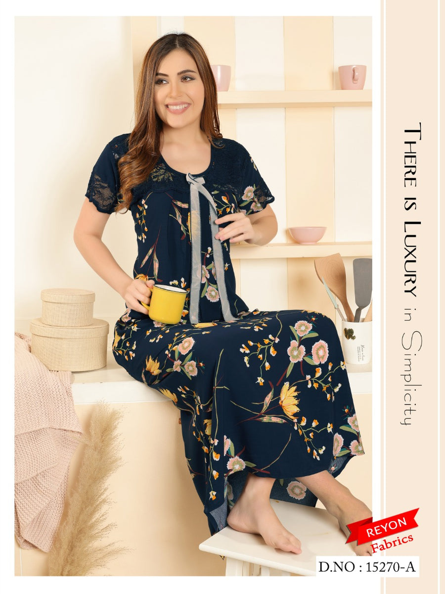 Luxury Premium Quality Rayon Twisted Cotton Long Nighty for women -LIF ...
