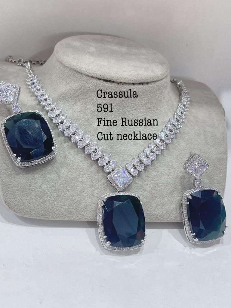 Blue Rose ,Elegant Platinum finish Fine Russian Cut Necklace Set with ...